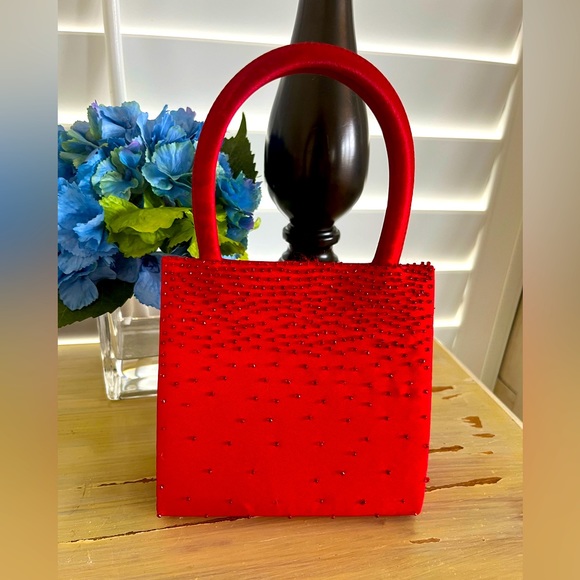 Bags | Evening Purse Ruby Red With Shimmery Beading | Poshmark